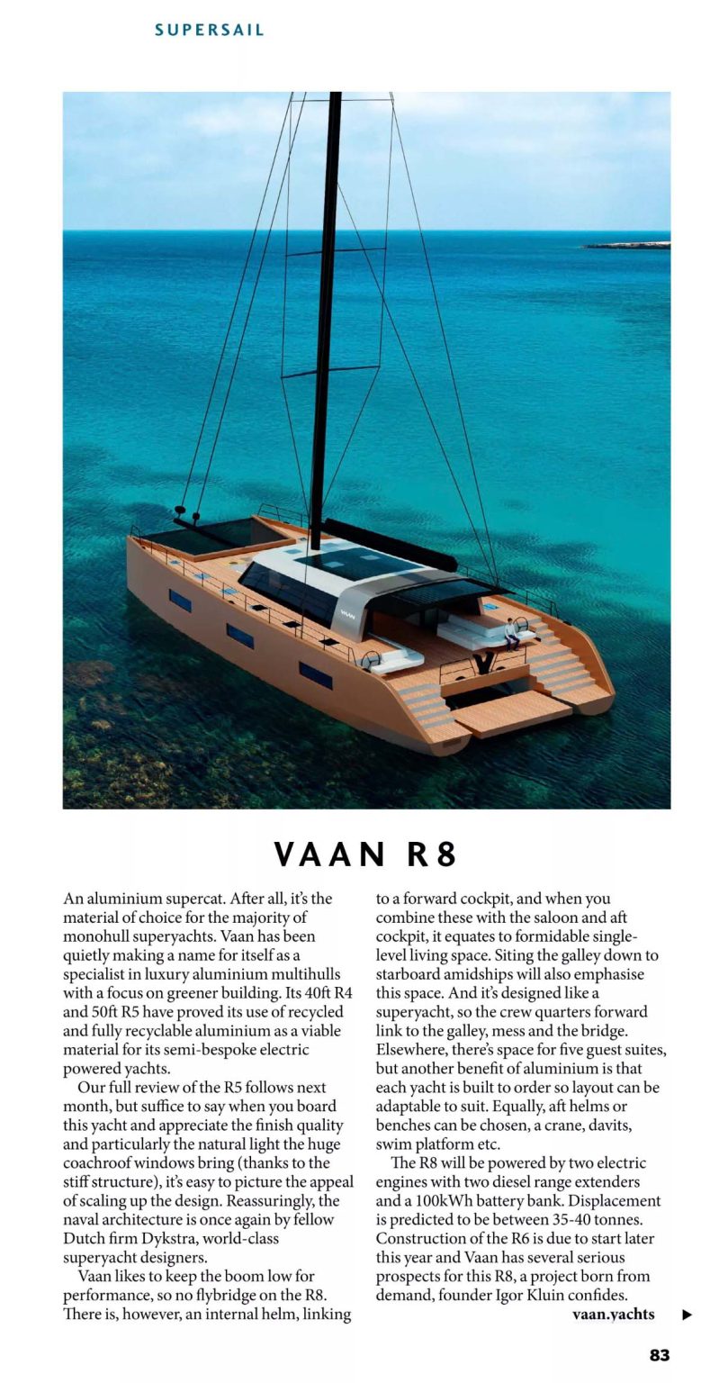 Vaan R8 featured in 'Super Cat' article - Vaan Yachts